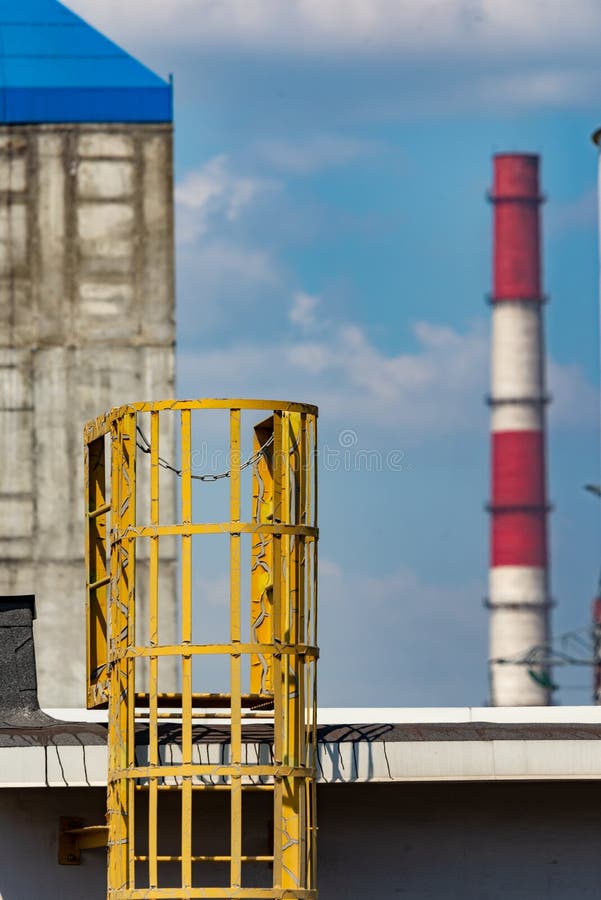 Steel Mill Stairs, Fire Exit Stairs on Blurry Factory Background Stock ...