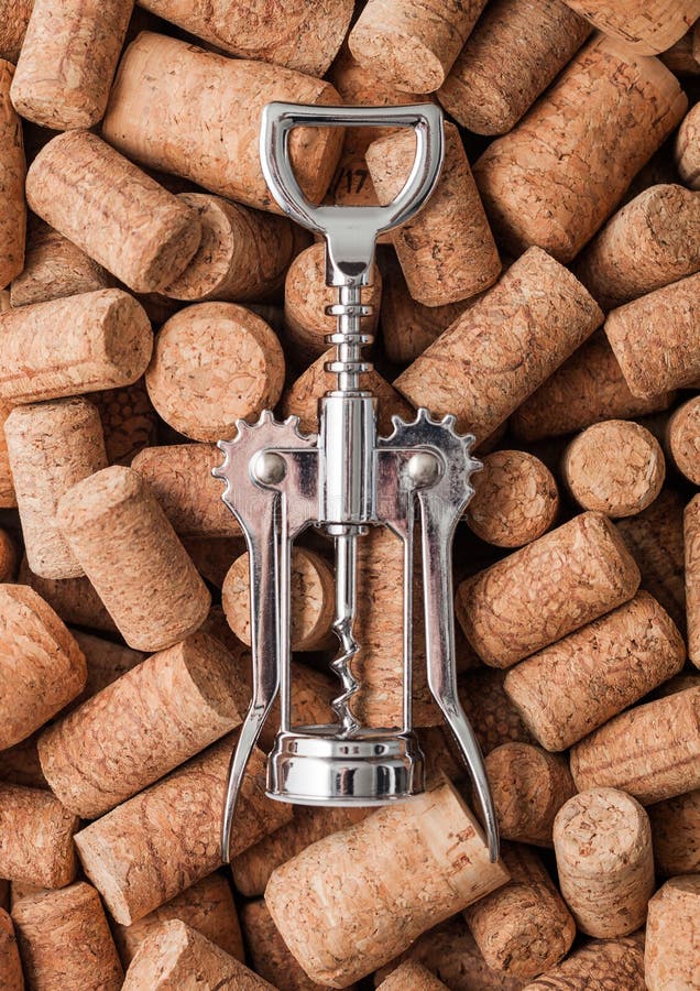 Steel Modern Corkscrew on Top of Various Wine Corks Stock Photo - Image ...