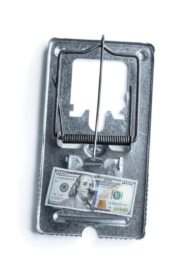 Steel Mouse or Rat Trap with a 100 Dollar Banknote Bait Isolated on ...