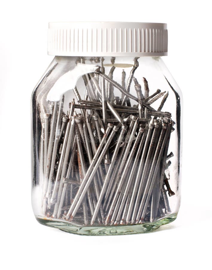 Steel Nails Neatly Stacked in a Glass Jar Stock Photo - Image of repair ...