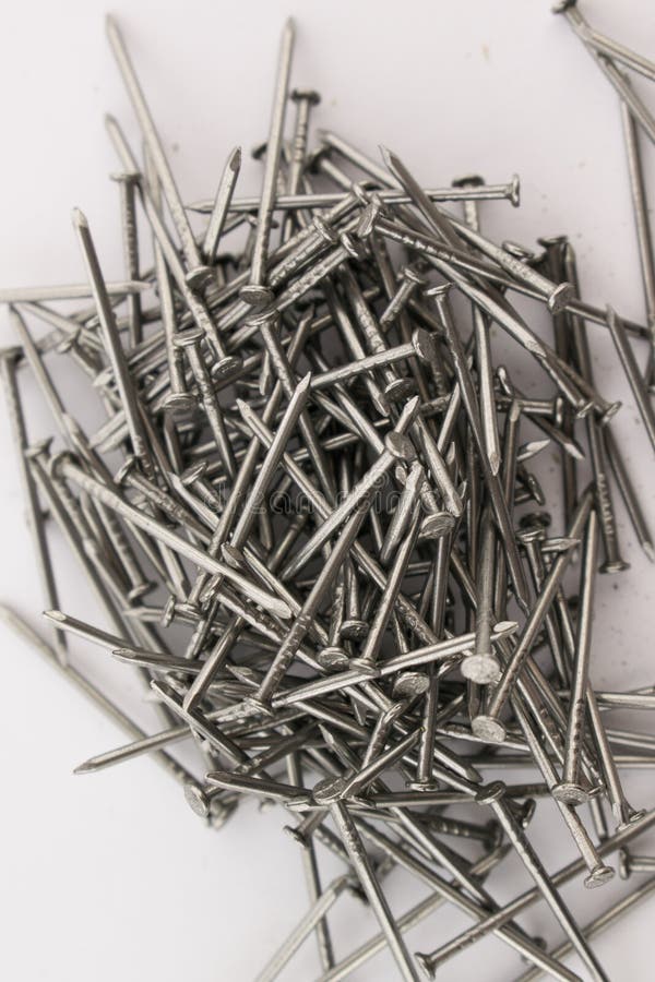 Steel Nails on White Background Stock Image - Image of equipment ...