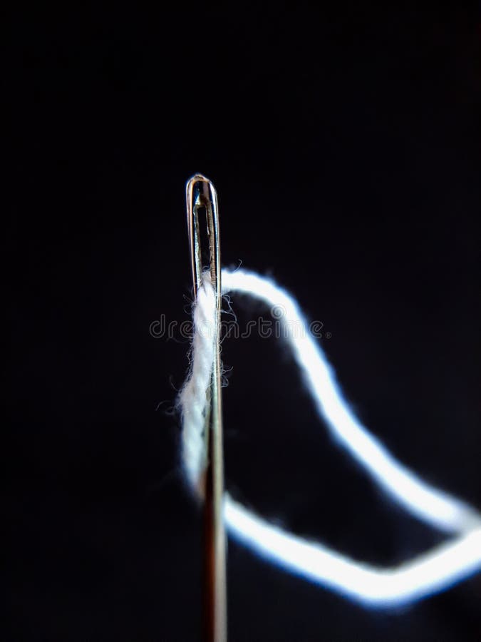 Steel Needle and White Thread Stock Photo - Image of fashion ...