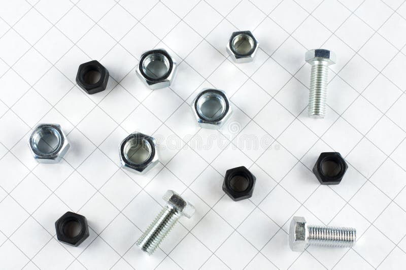 Steel Nuts and Bolts Screws on a White Background. Thread Stock Image ...