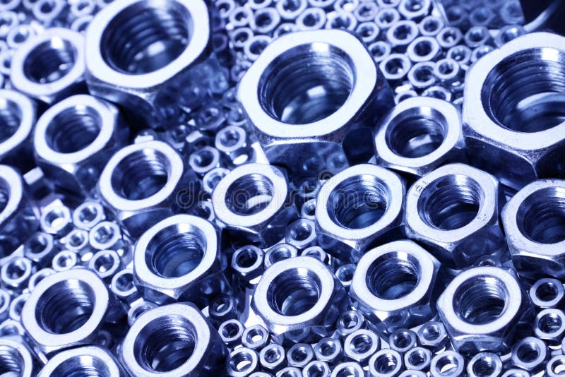 Steel Nuts and Screws on Mirror Stock Photo - Image of isolated, iron ...