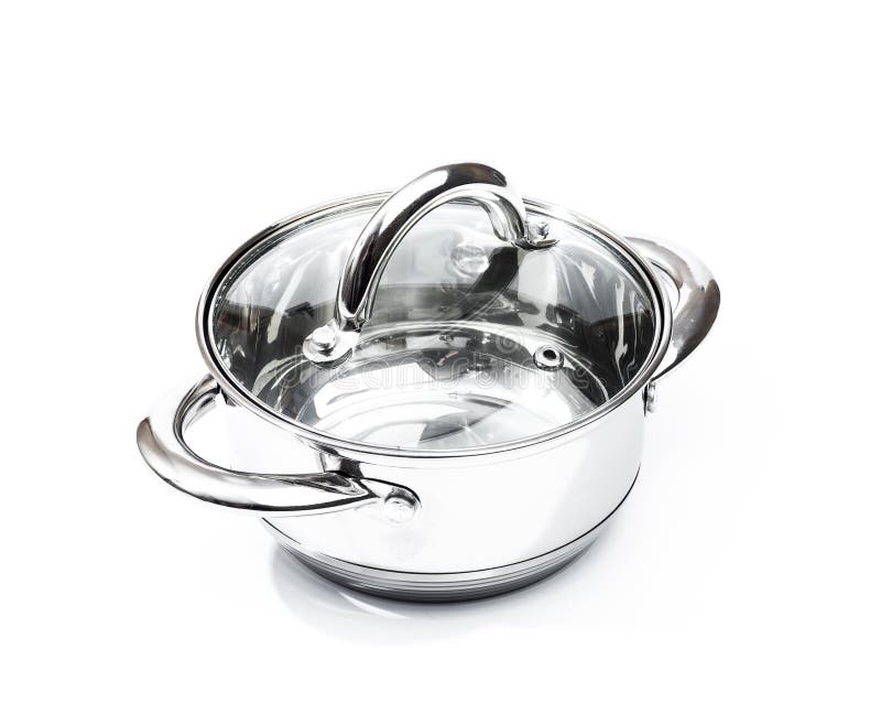 Steel Pan with a Transparent Lid Isolated on White Background Stock ...