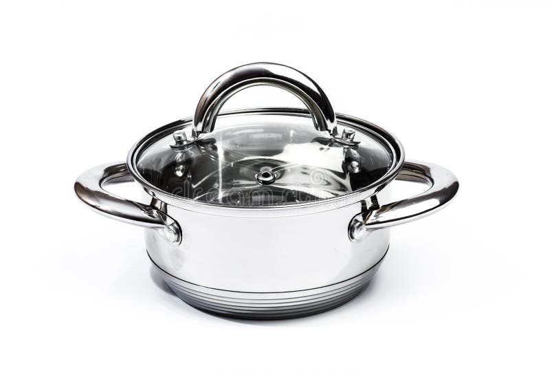 Steel Pan with a Transparent Lid Isolated on White Background Stock ...