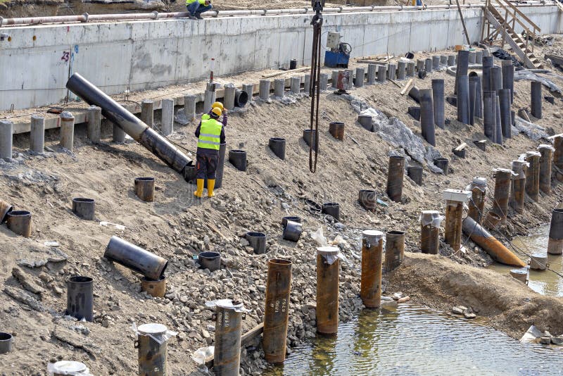 Steel Pillars for Construction Stock Image - Image of project, pole ...