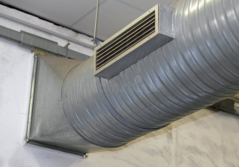 Steel Pipe of Air Conditioning and Heating in a Factory Stock Image ...