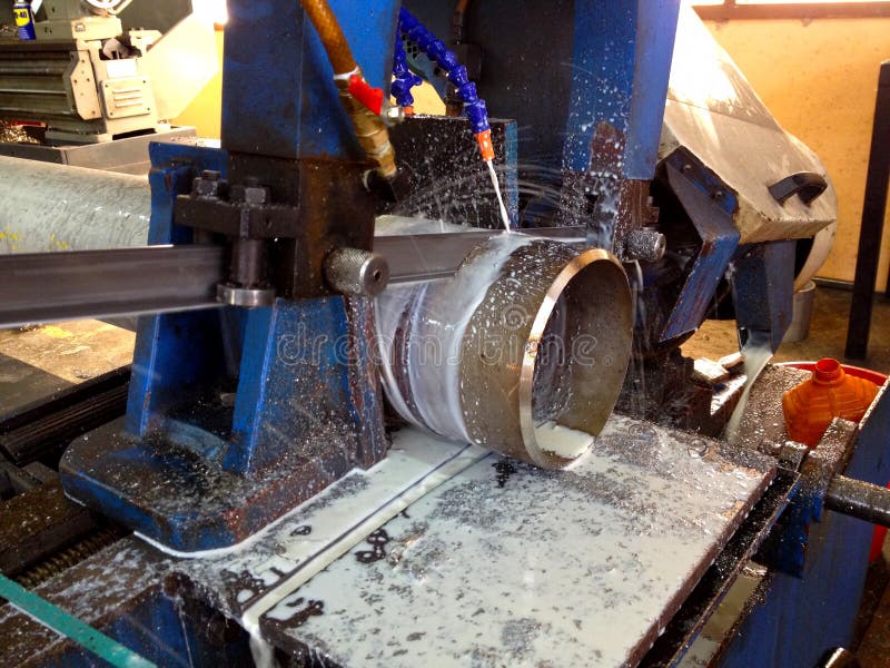 Steel pipe cutting work stock image. Image of process - 77792815