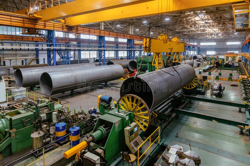 Steel Pipe Factory, Working Overhead Crane Stock Photo - Image of ...