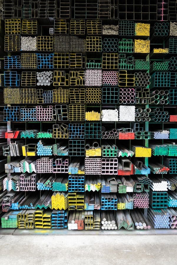 Steel Pipes Bunch on the Rack in Warehouse Stock Photo - Image of ...