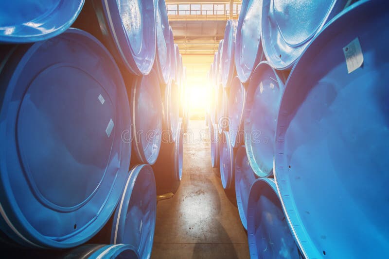 Steel Pipes Covered with Blue Caps in Warehouse Stock Image - Image of ...