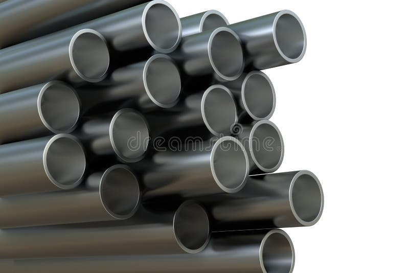 Steel Pipes of Isolated on White Background. Glossy 3d Rendering Steel ...