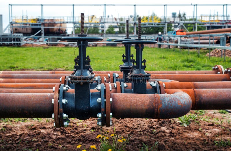 Steel pipes with valves stock image. Image of industrial - 89463199