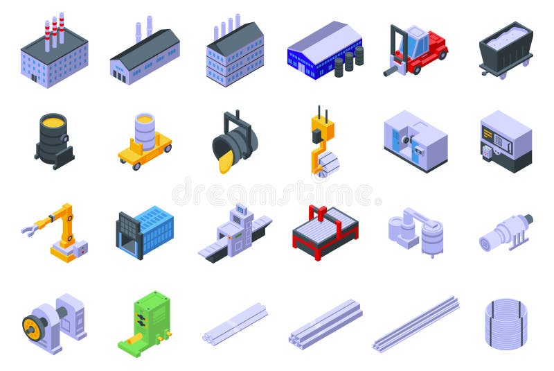 Steel Plant Icons Set Isometric Vector. Casting Fire Stock Vector ...