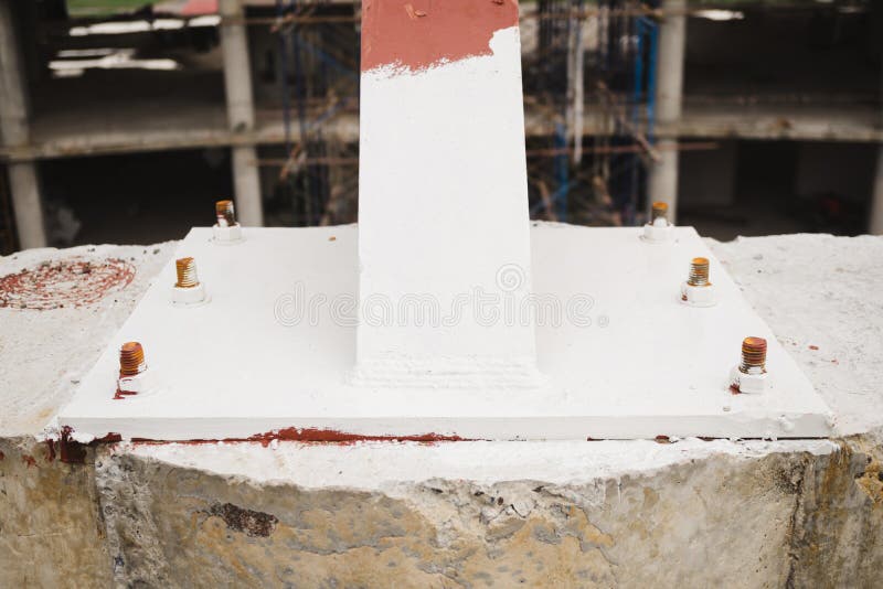 Steel Plates are Placed on Concrete with Threaded Nuts for Fixing the ...