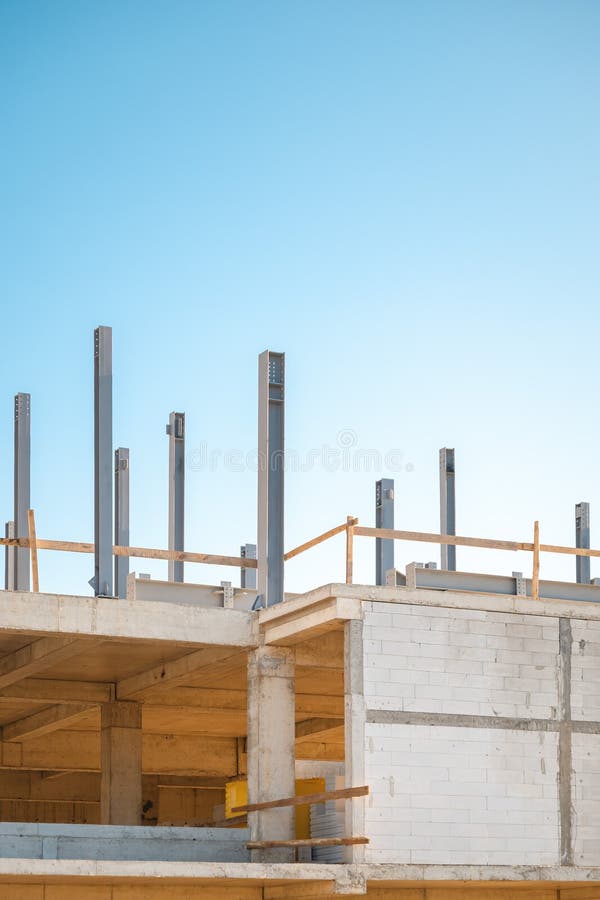 Steel Posts and Beams at Building Construction Site Stock Photo - Image ...