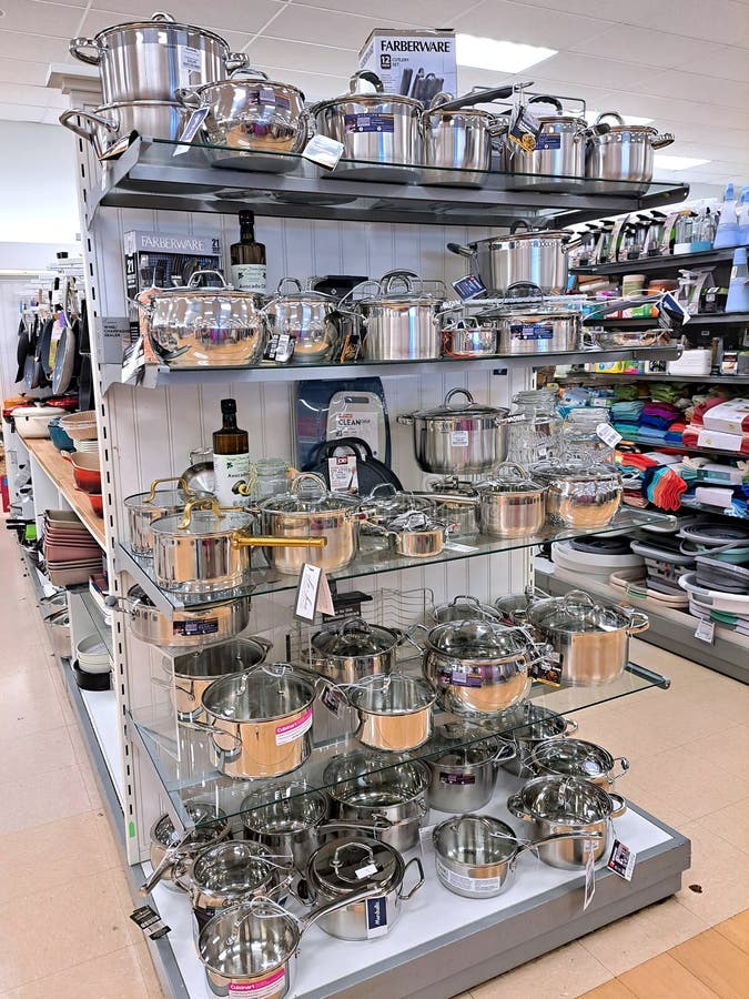 Steel Pots with Glass Lids on the Counter at the Store Editorial Photo ...