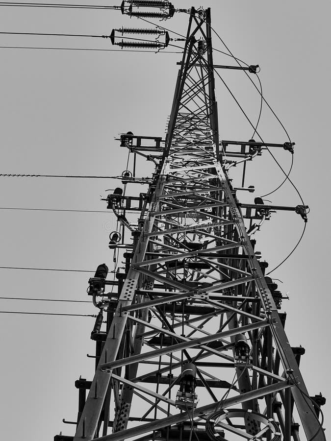 Steel Power Pole with High Voltage Stock Image - Image of distribution ...