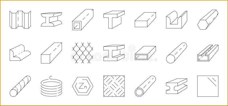 Steel Products Icon Set in Line Style. Stock Vector - Illustration of ...