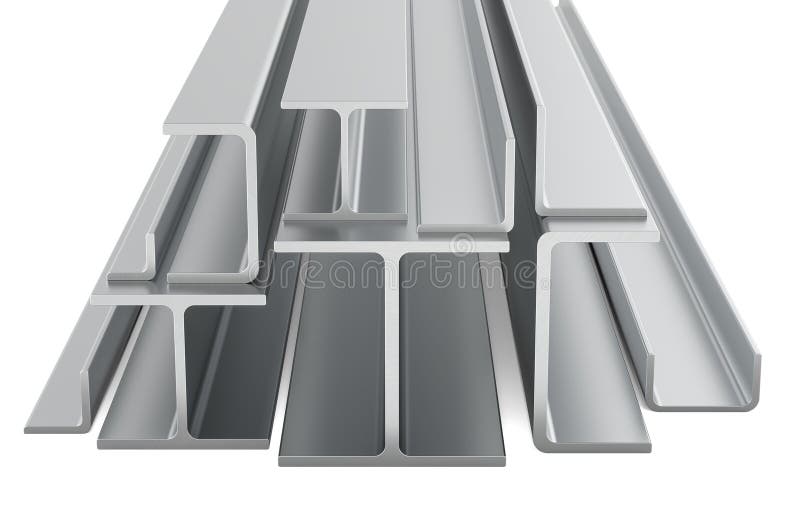 Steel Profiles Set, Beams Channels and Angles. 3D Rendering Stock ...