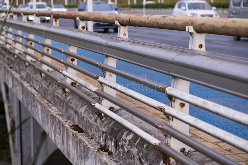 Steel Railing Along the City Road Stock Photo - Image of nature ...