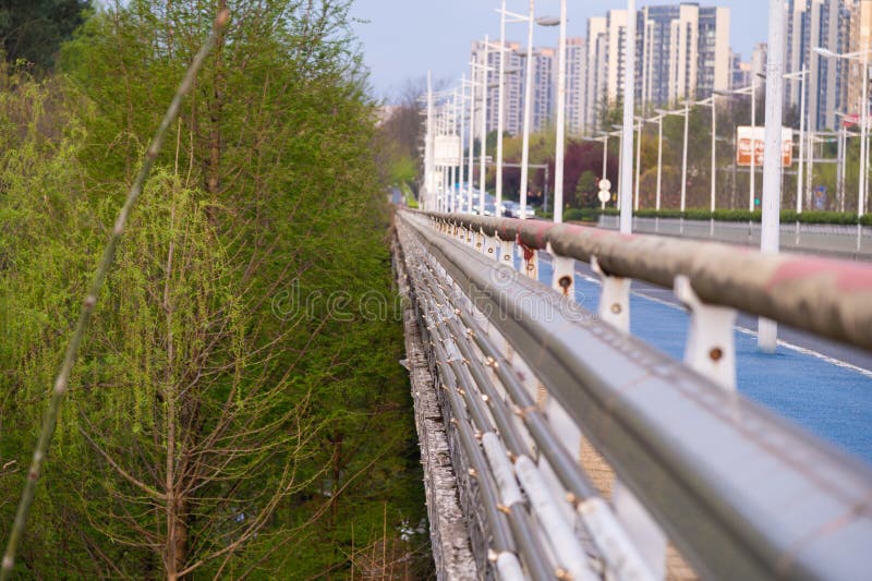 Steel Railing Along the City Road Stock Photo - Image of life, line ...