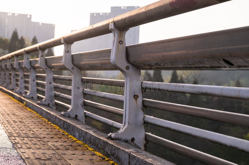 Steel Railing Along the Sidewalk Stock Photo - Image of path, city ...