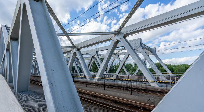 Steel Railroad Bridge with a Passing Train Stock Photo - Image of ...