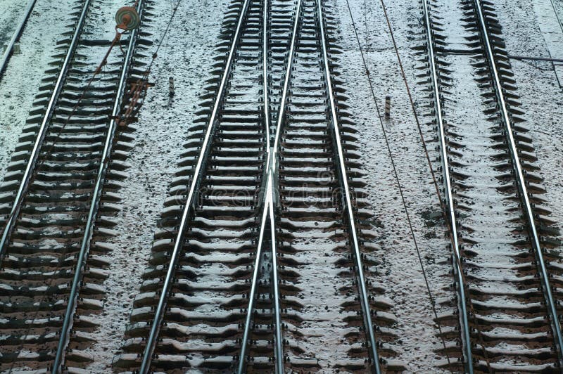 A Steel Railroads on Winter Cold Ground. Stock Photo - Image of ...