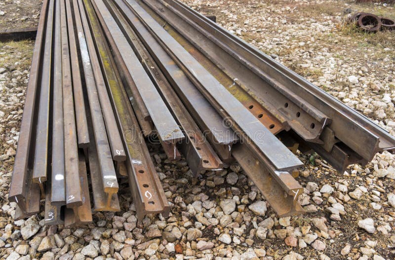 Steel rails in factory stock photo. Image of metal, stockroom - 62318048