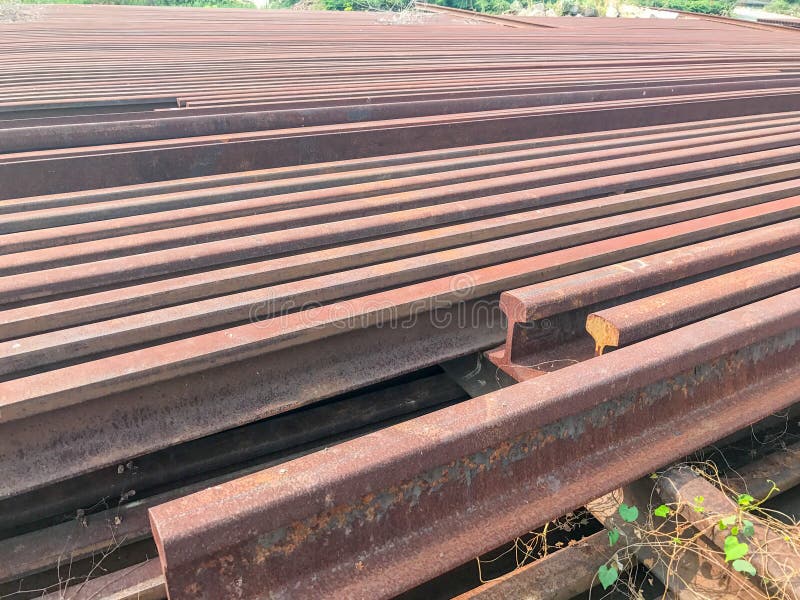 Steel Railway at Train Station Stock Image - Image of background, parts ...