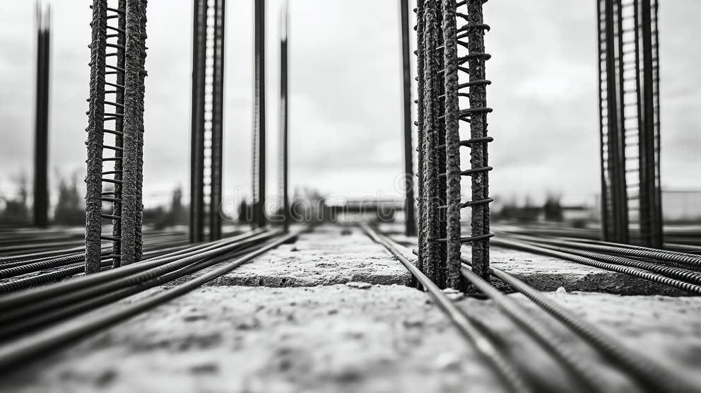 Steel Reinforcement Bars Embedded in Concrete, Forming the Foundation ...