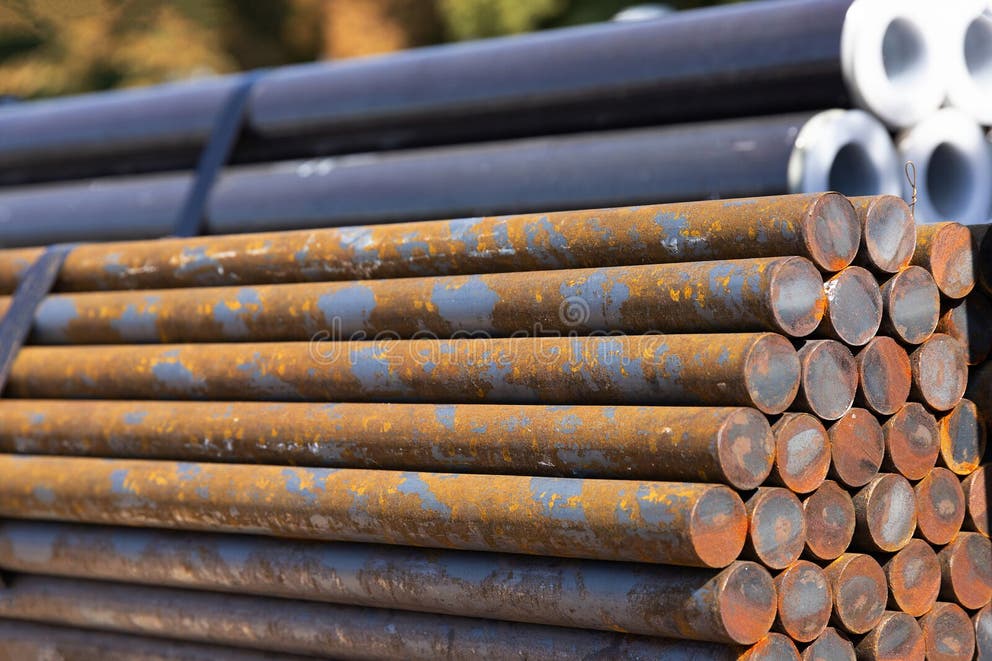 Steel Reinforcement Bars Stacked in a Stack. Copy Space Stock Photo ...