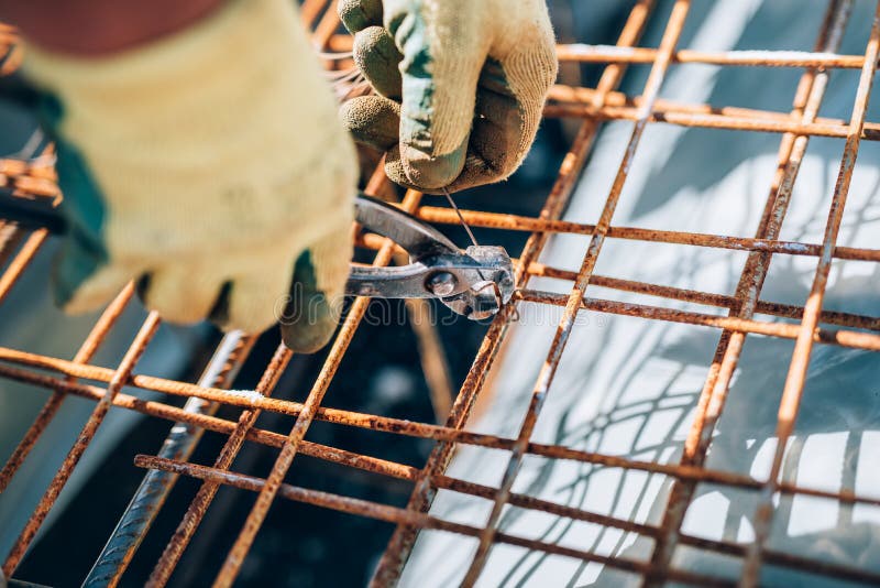 Steel Reinforcement on Construction Site. Industrial Construction ...