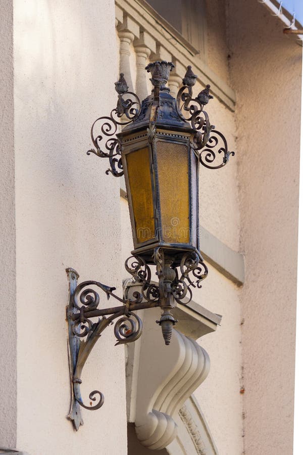 Steel Retro Lantern on the Outer Wall of the Building Stock Image ...