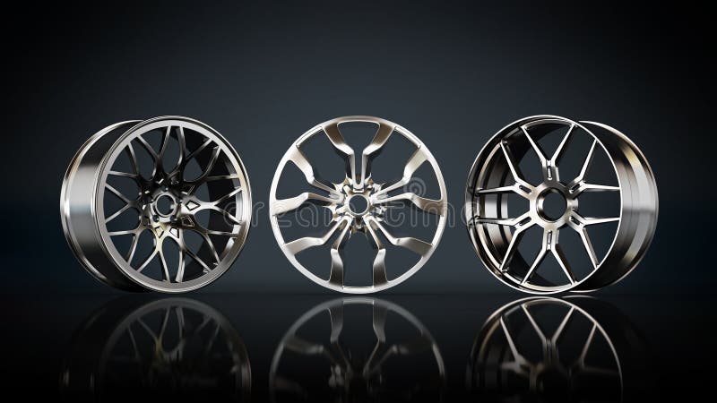 Steel Rims on Black Background. 3D Illustration Stock Illustration ...