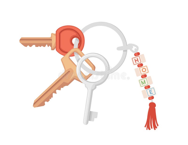 Steel Ring Home Keychain with Different Keys Vector Illustration ...