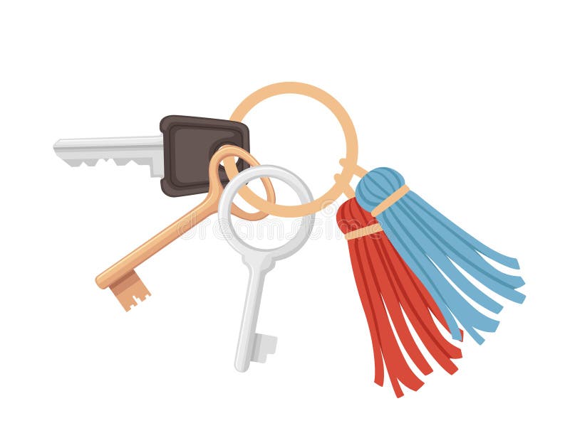 Steel Ring Home Keychain with Different Keys Vector Illustration ...