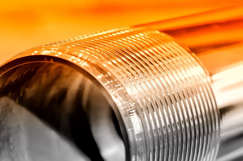 Steel Rod with a Thread. Red Toning Stock Photo - Image of cutting ...