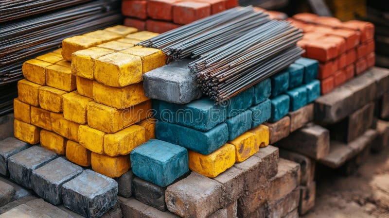 Steel Rods and Construction Materials Stacked in a Warehouse for ...