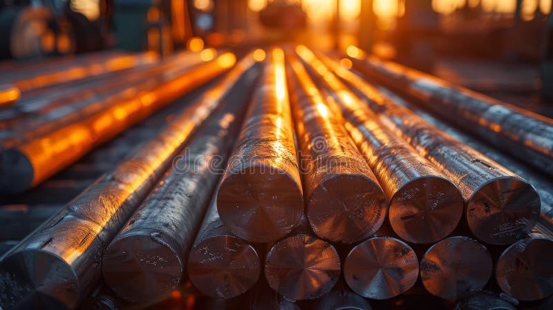 Steel Rods in a Warehouse at Sunset. Stock Image - Image of hour ...