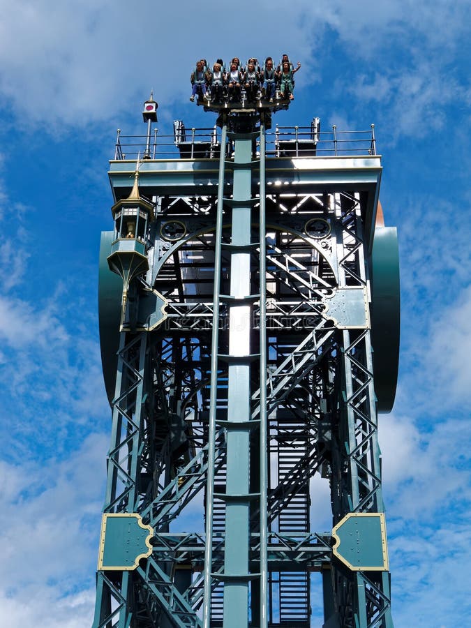 Steel Roller Coaster Baron with Carriage on Top of Vertical Drop ...