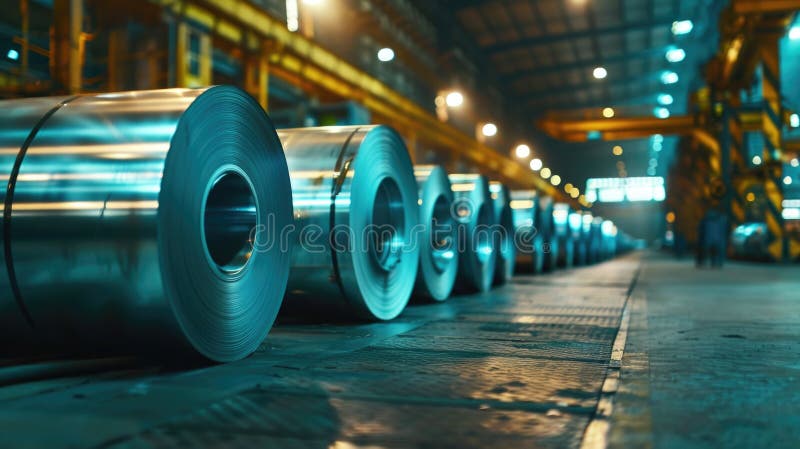 Steel Rolls Stored in a Warehouse, Suitable for Industrial Concepts ...
