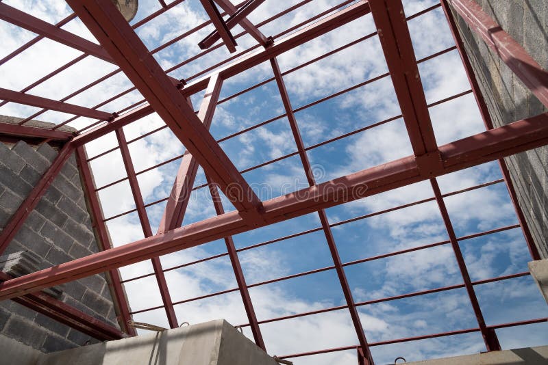 Steel Roof Frame of Building. Stock Photo - Image of construction ...