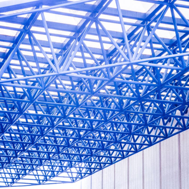 Steel Roof Structure in Blue Tone Stock Image - Image of engineering ...