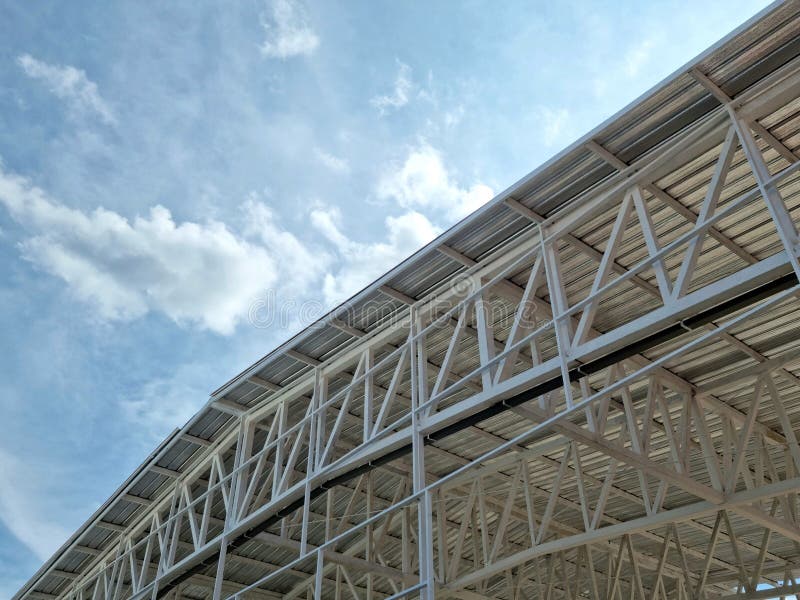 Structure of Steel Roof Truss for Interior Construction Stock Image ...