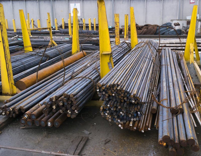 Steel Round Bars in Warehouse Stock Image - Image of rolled ...
