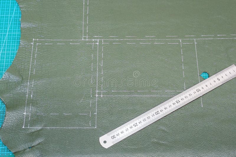 Steel Ruler on Piece of Leather with Drawn Pattern Stock Image - Image ...