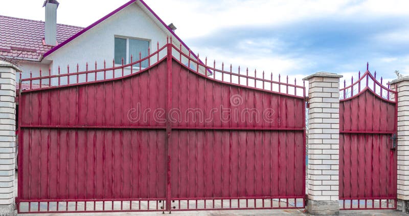 Steel Rusty Gates and a Red Brick Fence Stock Image - Image of door ...